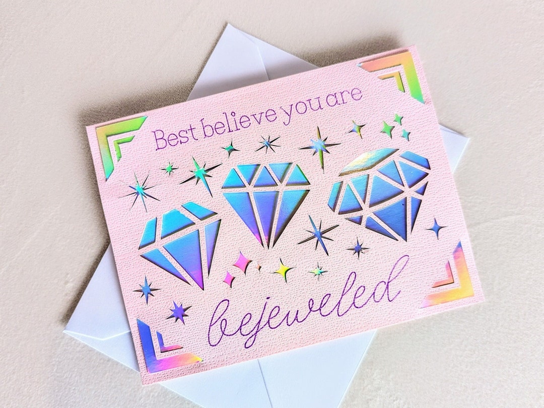 Bejeweled Birthday/graduation Holographic Card free Shipping Handmade ...