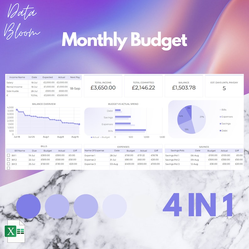 Monthly Budget, Excel Monthly Budget, Budget, Premium Budget, Monthly ...