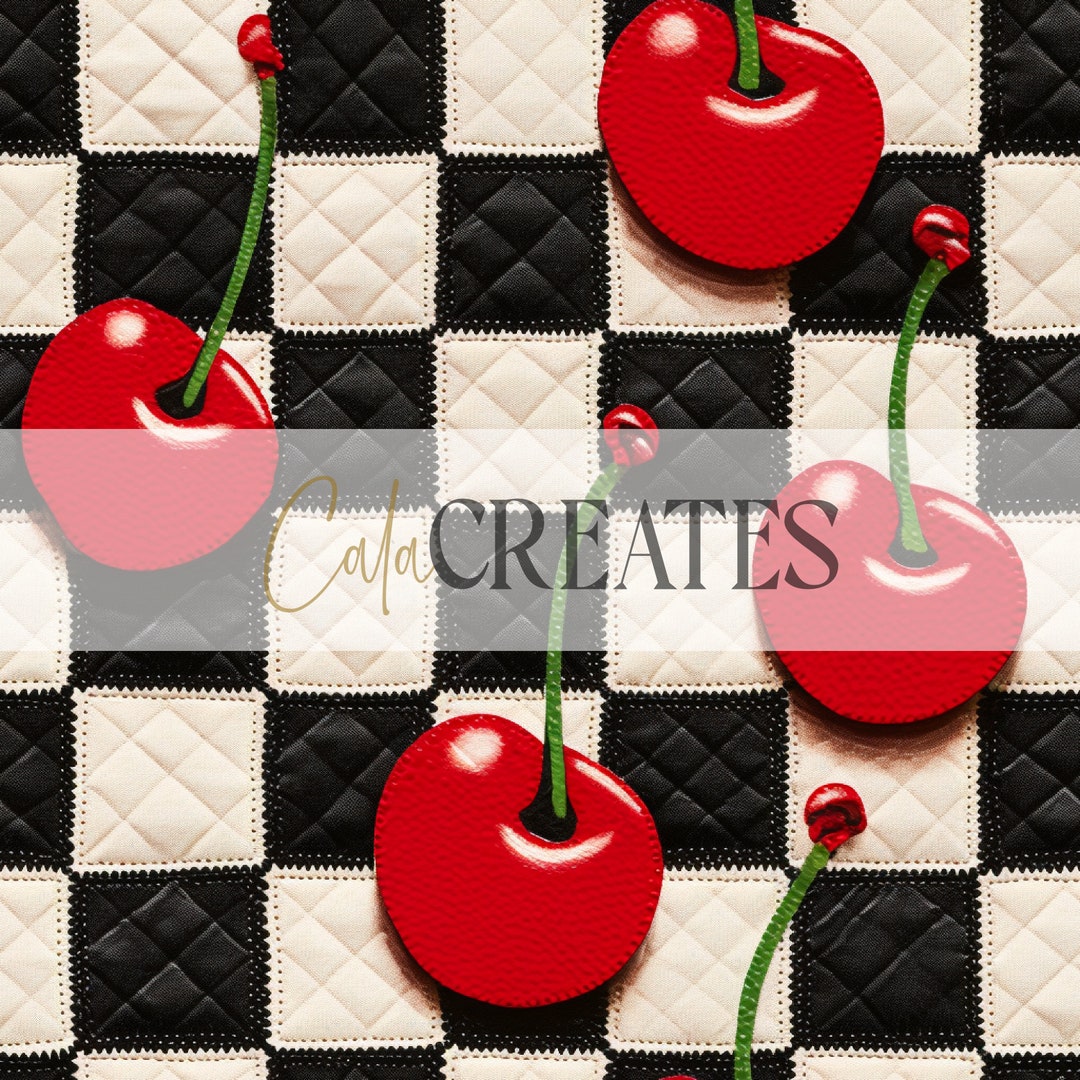 Cherry Checkers Retro Embroidery Pattern, Seamless Pattern, PNG ...
