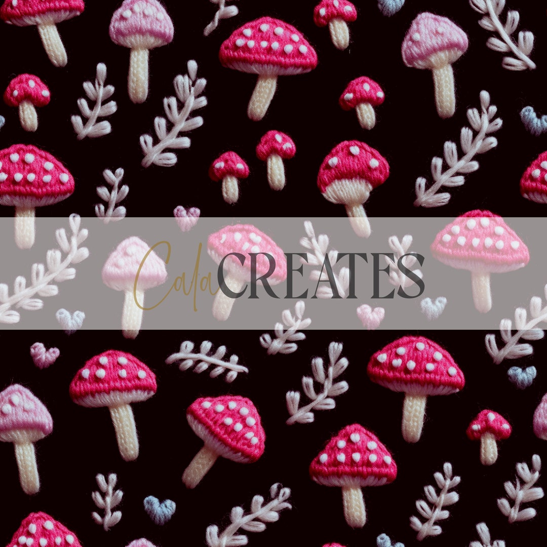 Dainty Mushrooms and Hearts Embroidery Pattern | Seamless Pattern - Etsy