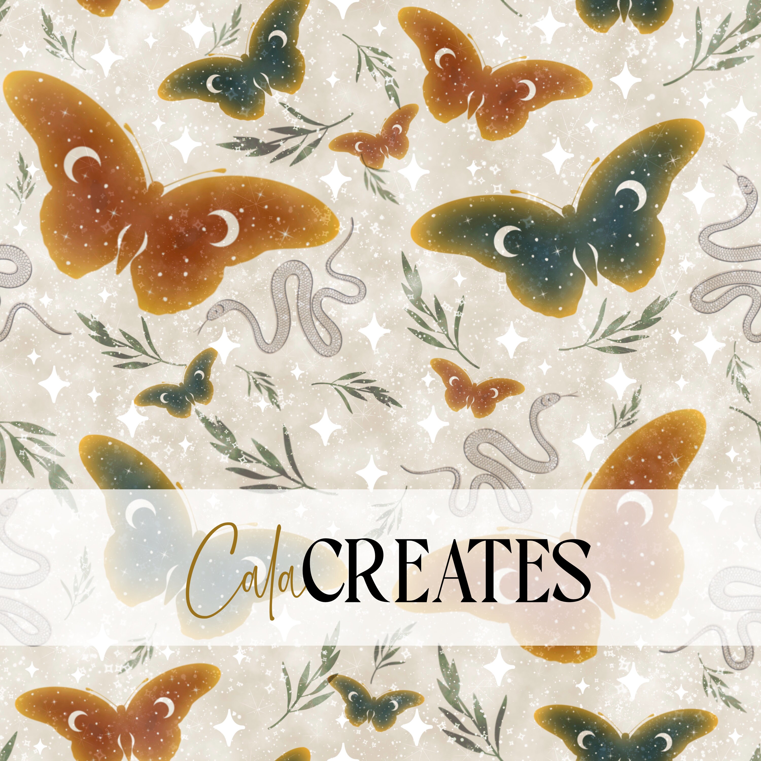 Celestial Butterflies Snakes Pattern Seamless Pattern - Etsy