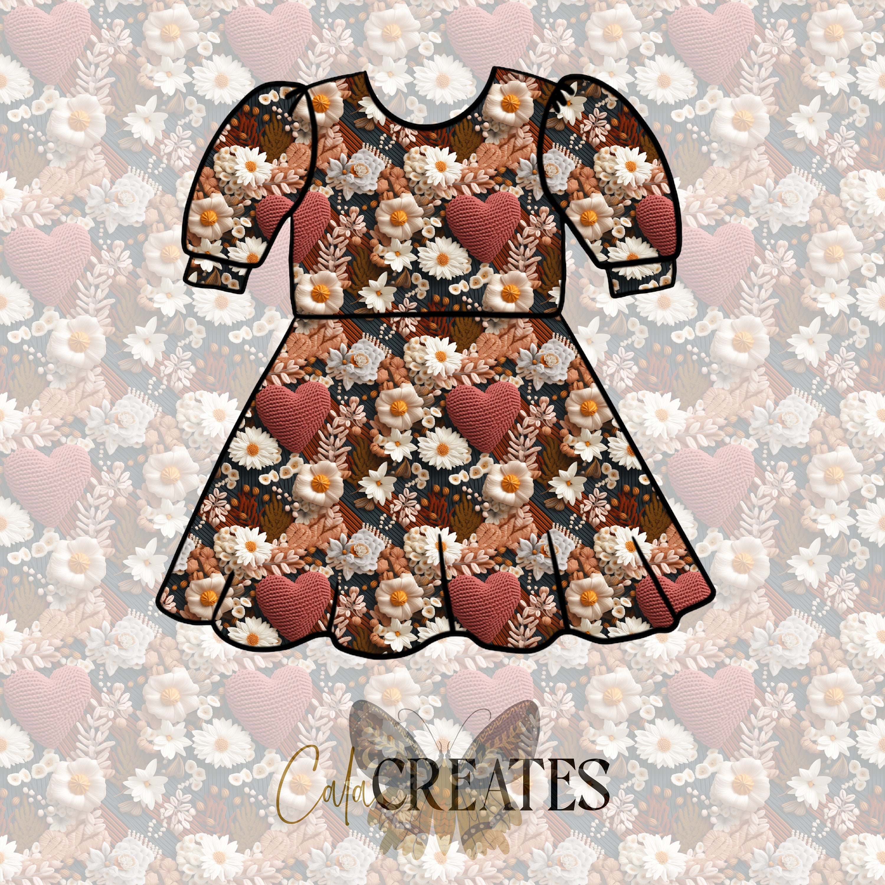 Cottagecore Knit Floral Hearts Embroidery Pattern | Seamless Pattern ...