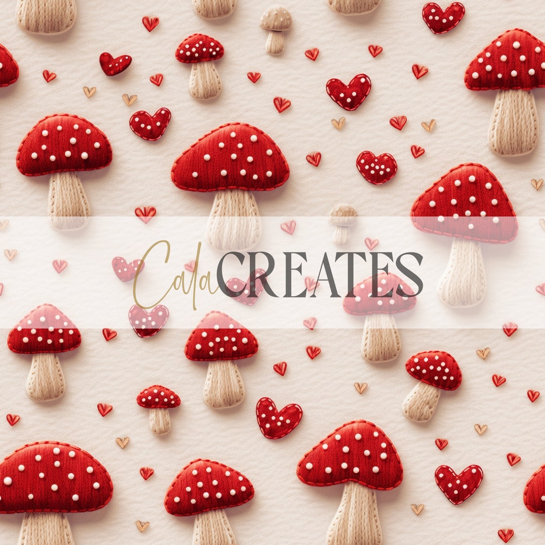 Red Valentine Mushrooms Embroidery Pattern | Seamless Pattern - Etsy