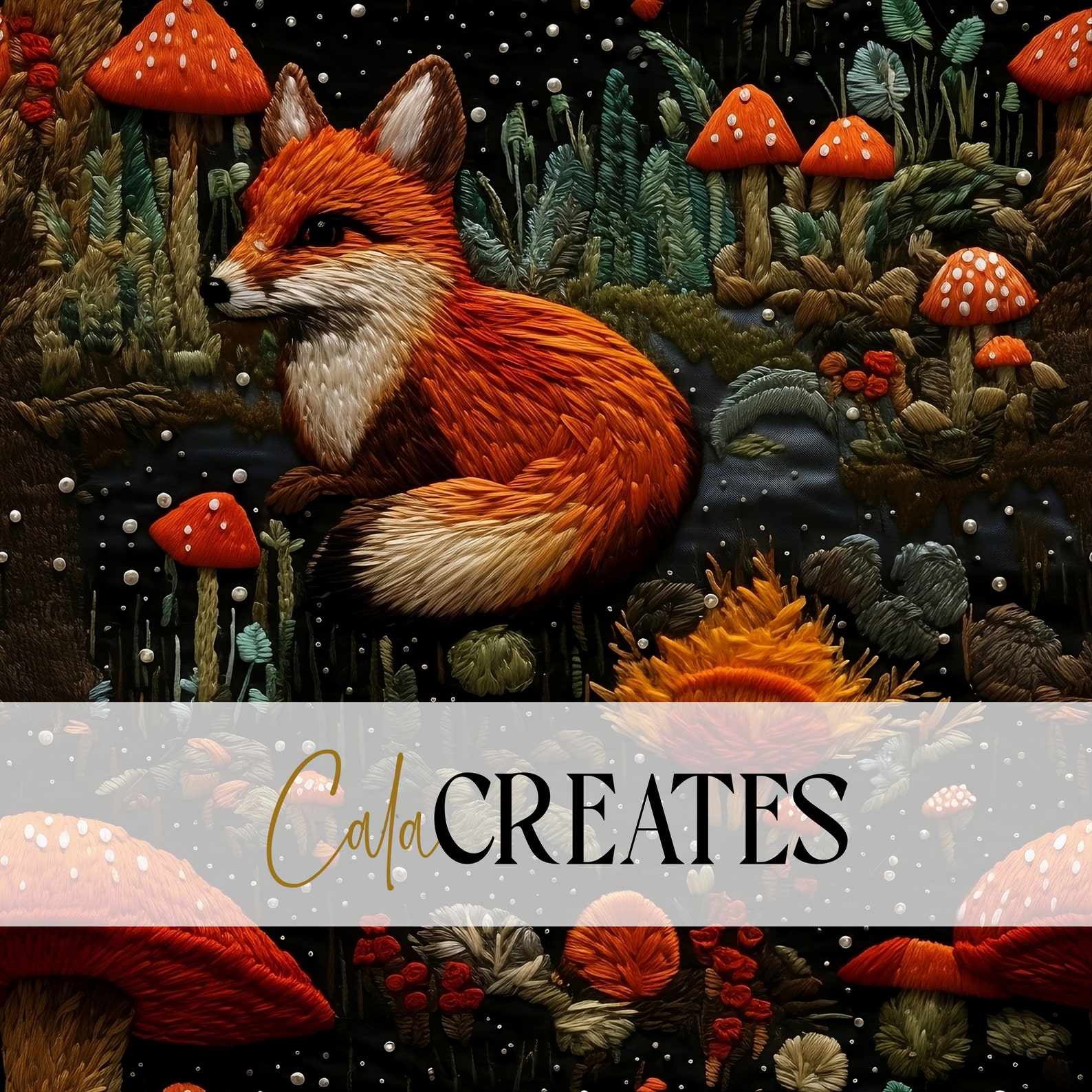 Cottagecore Fox Embroidery Pattern | Seamless Pattern - Etsy