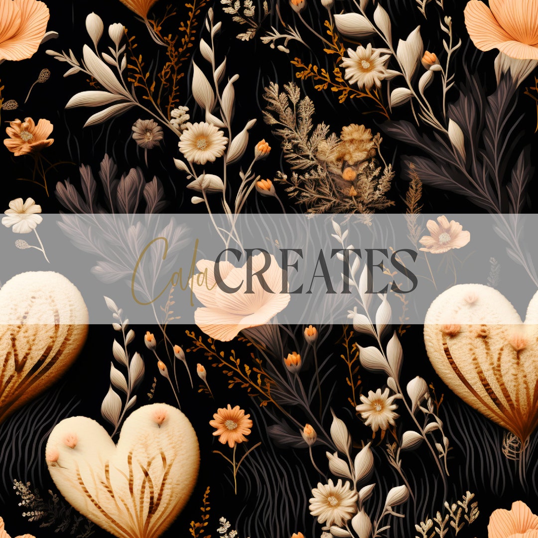 Cottagecore Floral Hearts Embroidery Pattern | Seamless Pattern ...