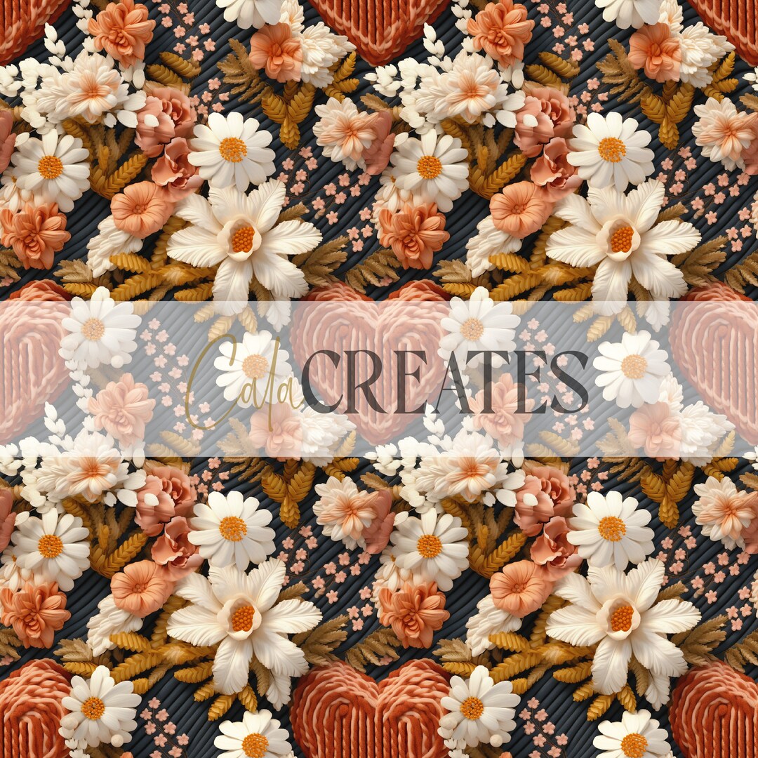 Crochet Cottagecore Floral Hearts Embroidery Pattern | Seamless Pattern ...