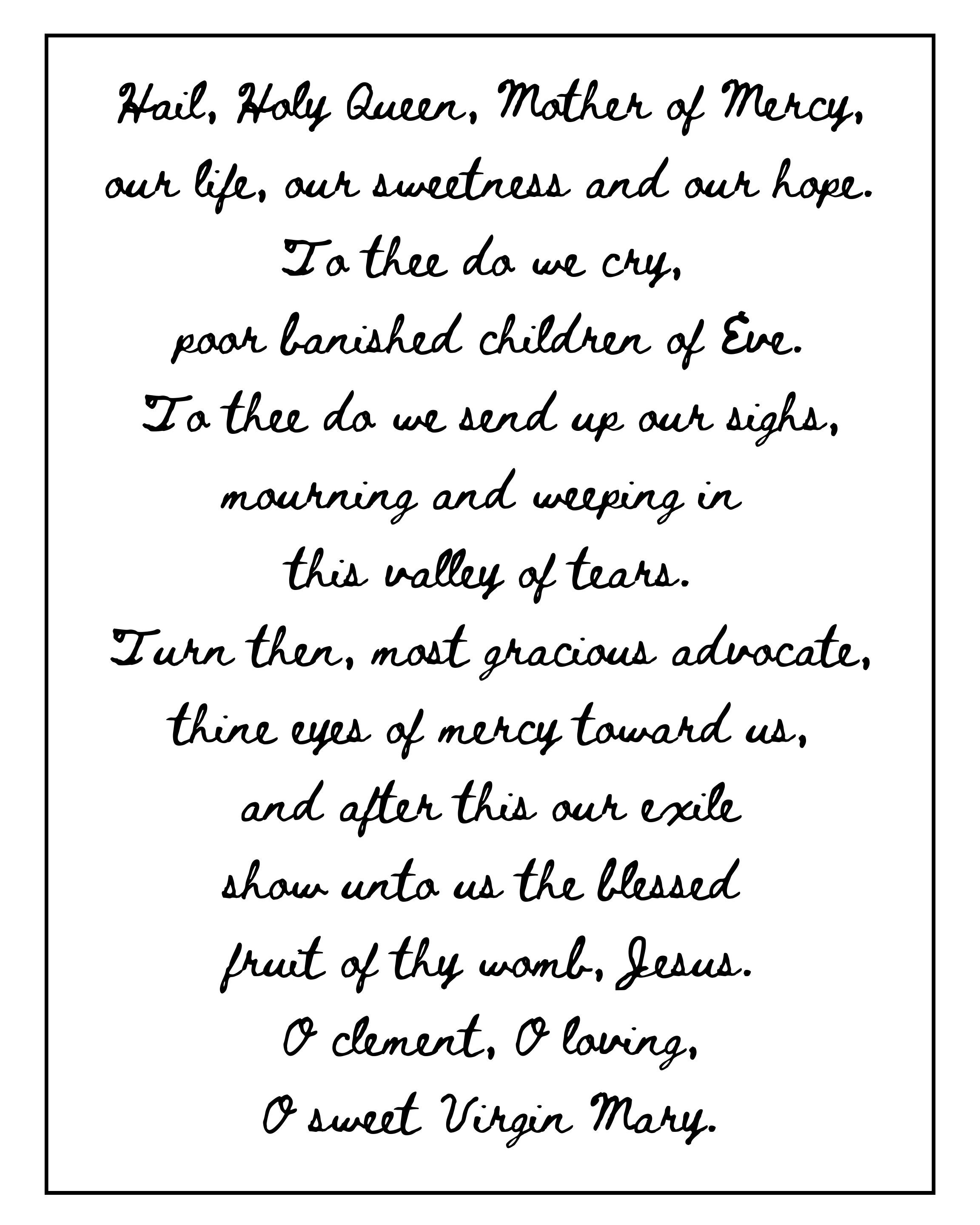 Hail Holy Queen Prayer DIGITAL PRINT Printable Catholic Prayer Wall ...