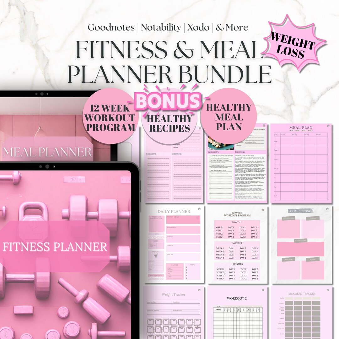 Digital Fitness Planner Bundle, Weight Loss Tracker, Meal Planner ...