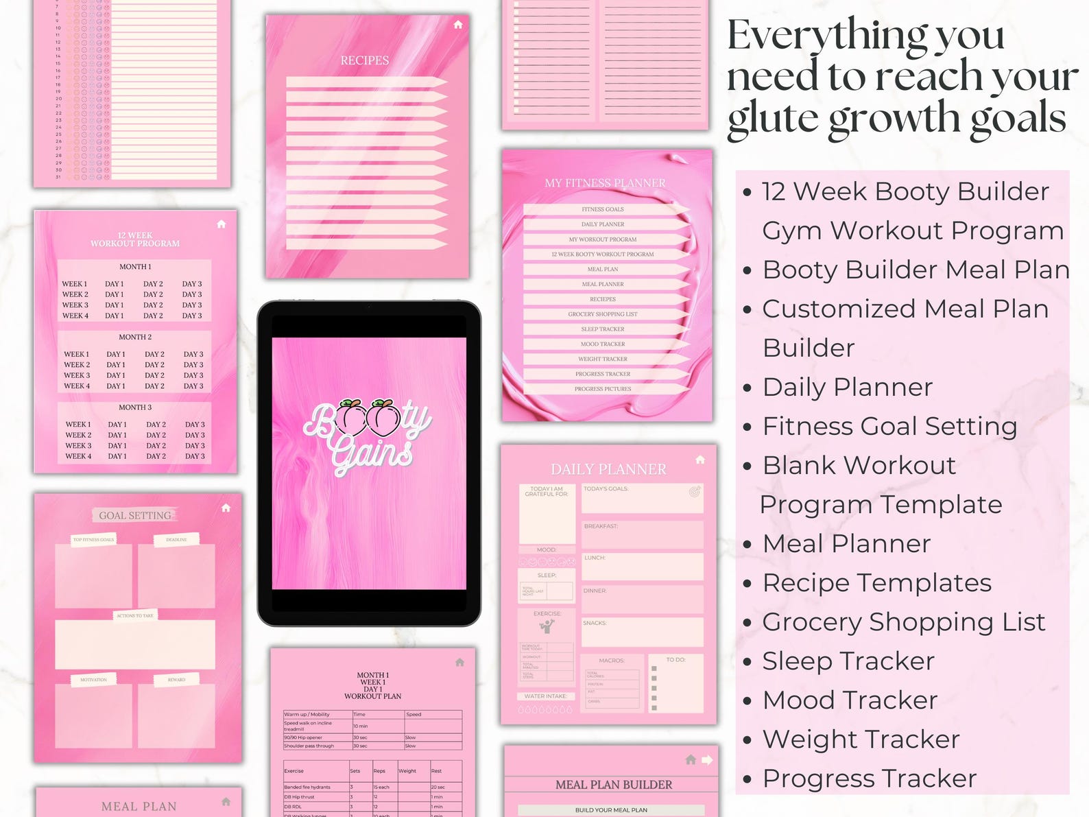 Booty Workout Program, Meal Plan, Fitness Planner, Digital Planner ...