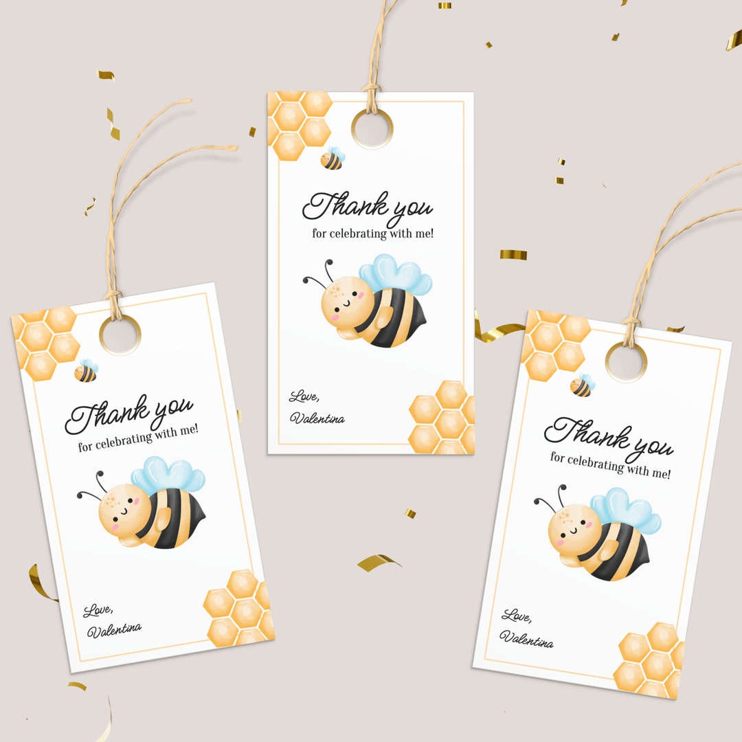 Bee-day Favor Tags Template, Thank You Gift Tag, Honeybee Printable ...