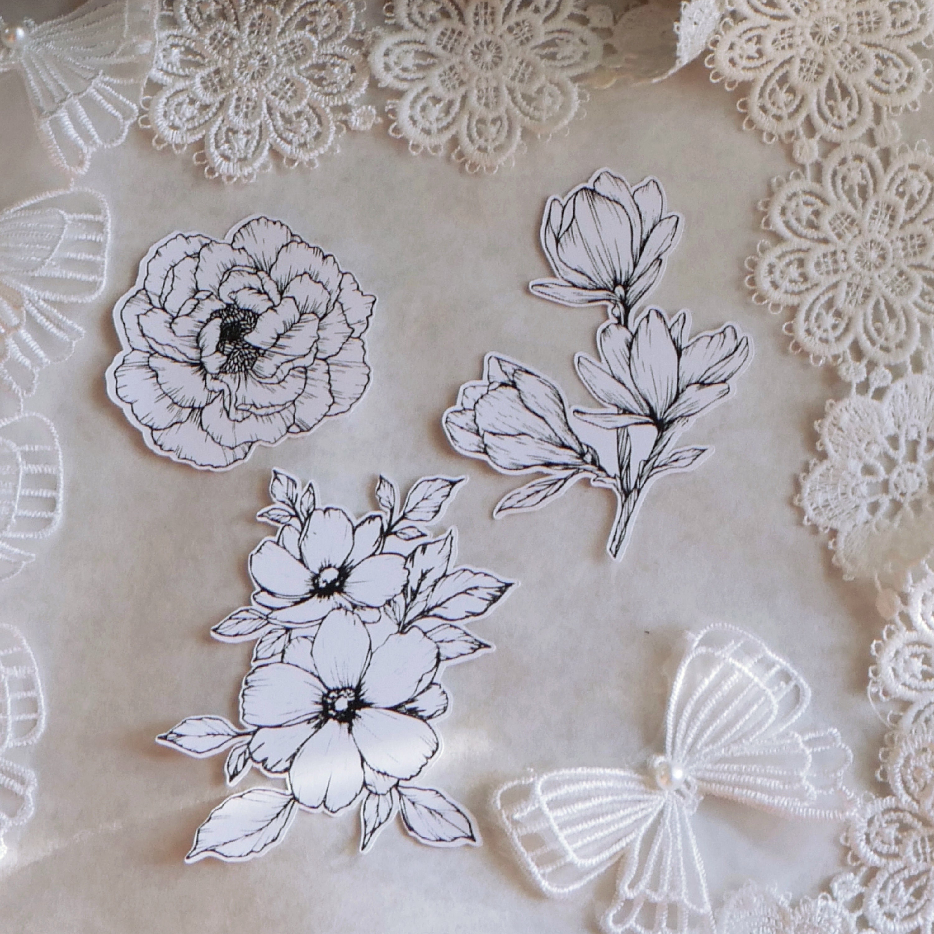Black and White Large Flower Stickers - Etsy