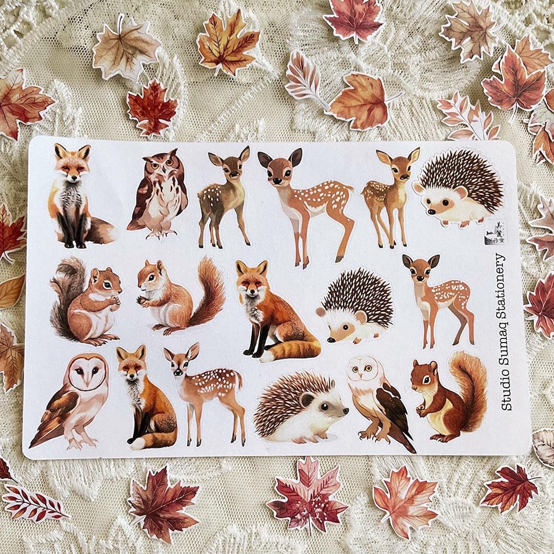 Autumn Woodland Animals Sticker Sheet, Fall Scrapbooking Stickers - Etsy