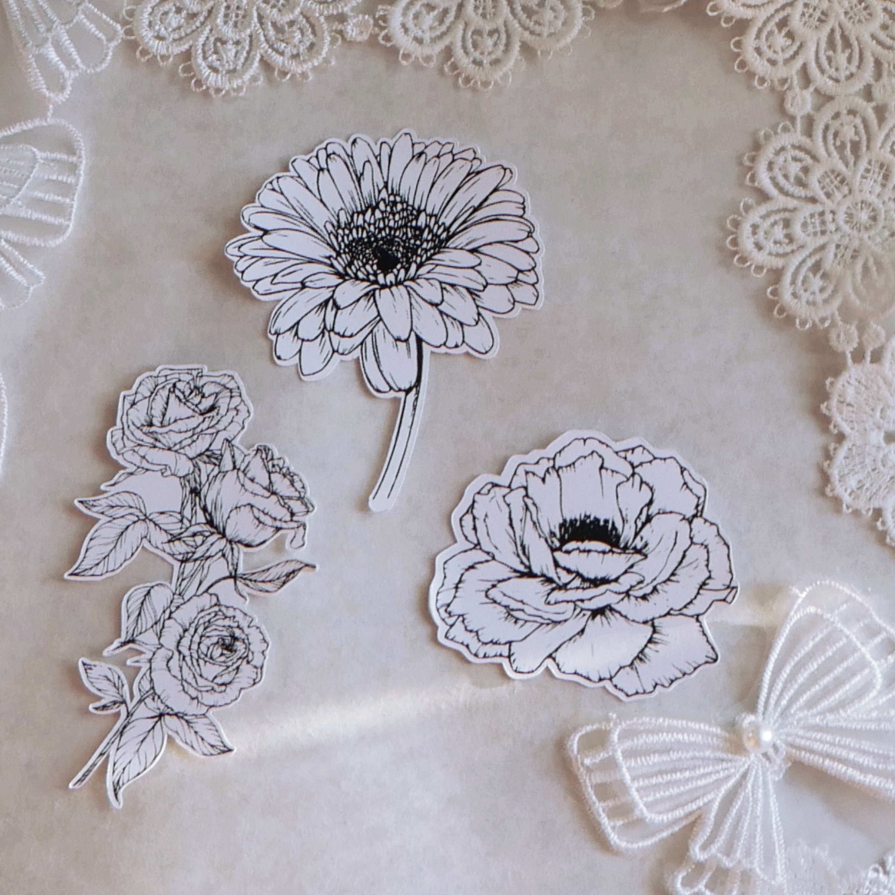 Black and White Large Flower Stickers - Etsy