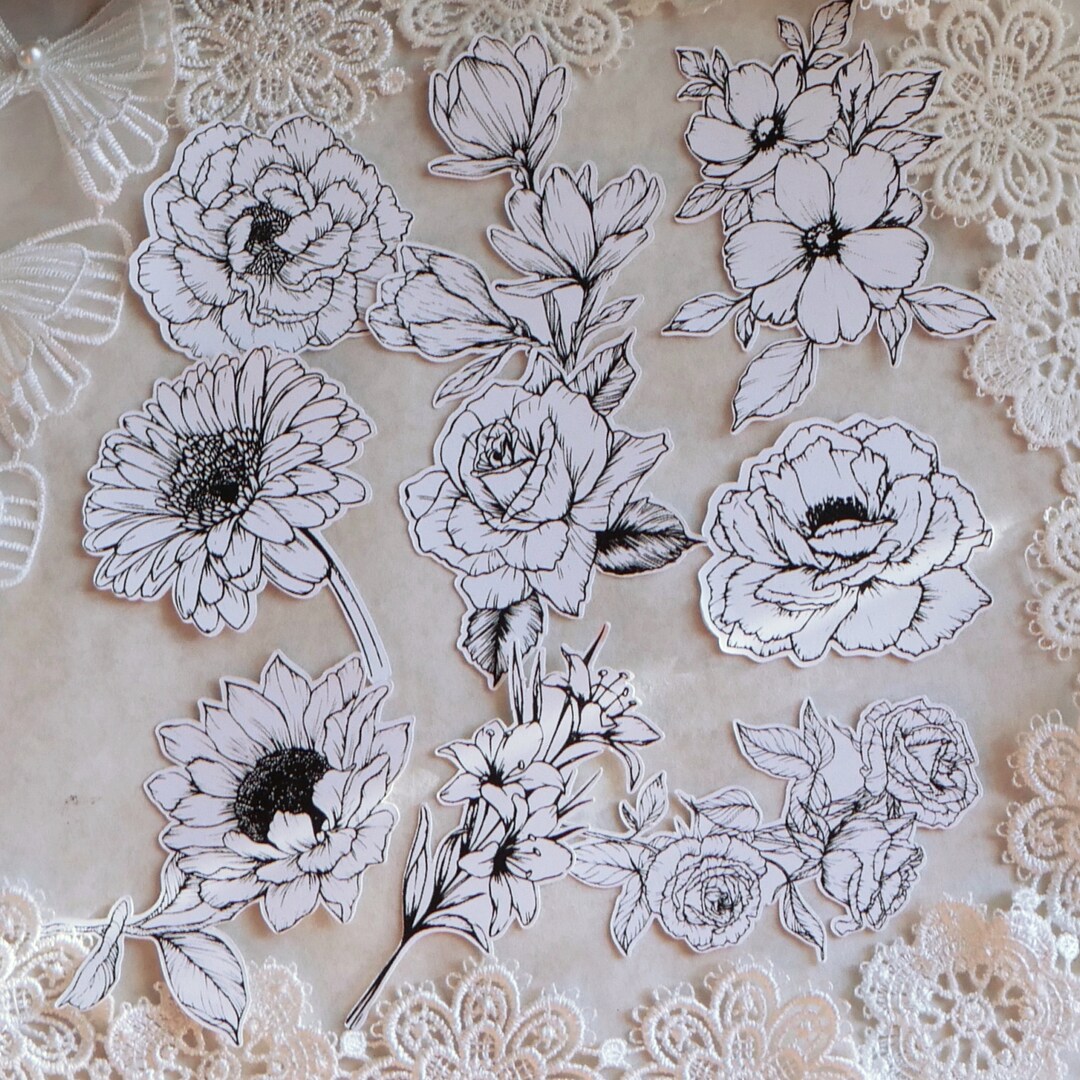 Black and White Large Flower Stickers - Etsy