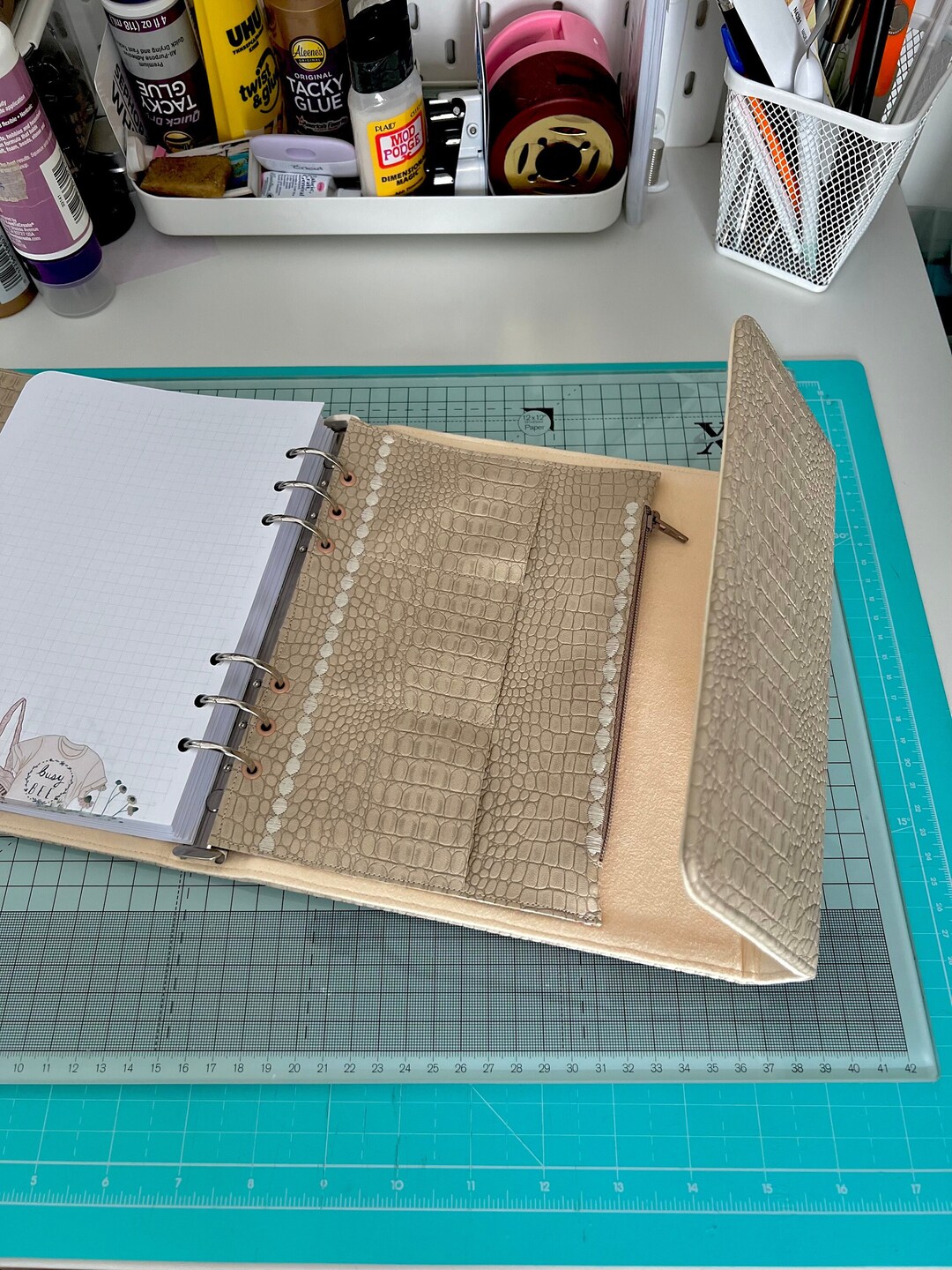 Faux Leather Writing Utensil Case for Glider on A5 Ring Mechanism ...