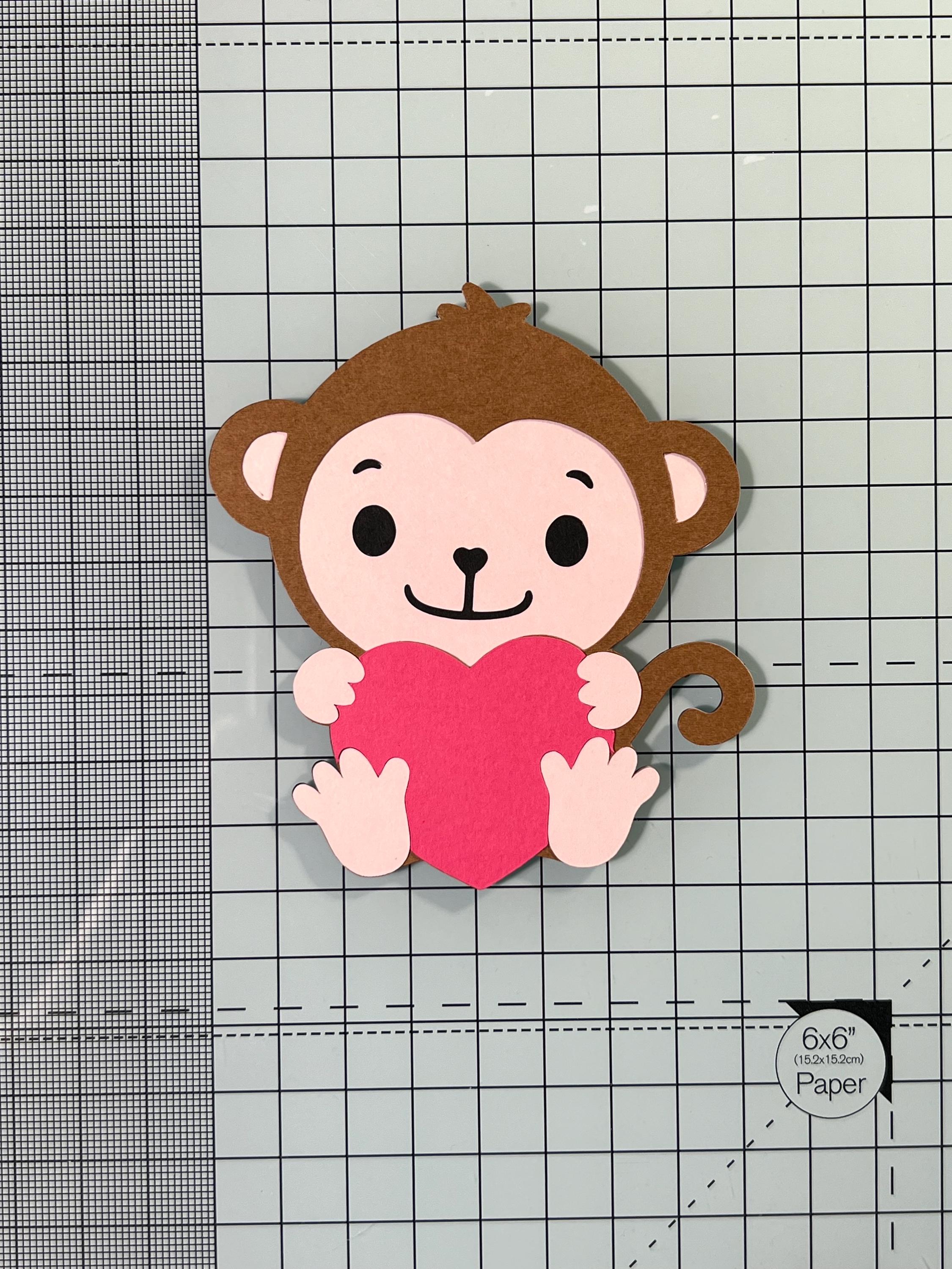 Handmade Scrapbook Embellishment Paper Die Cuts, Cute Monkey With Heart ...