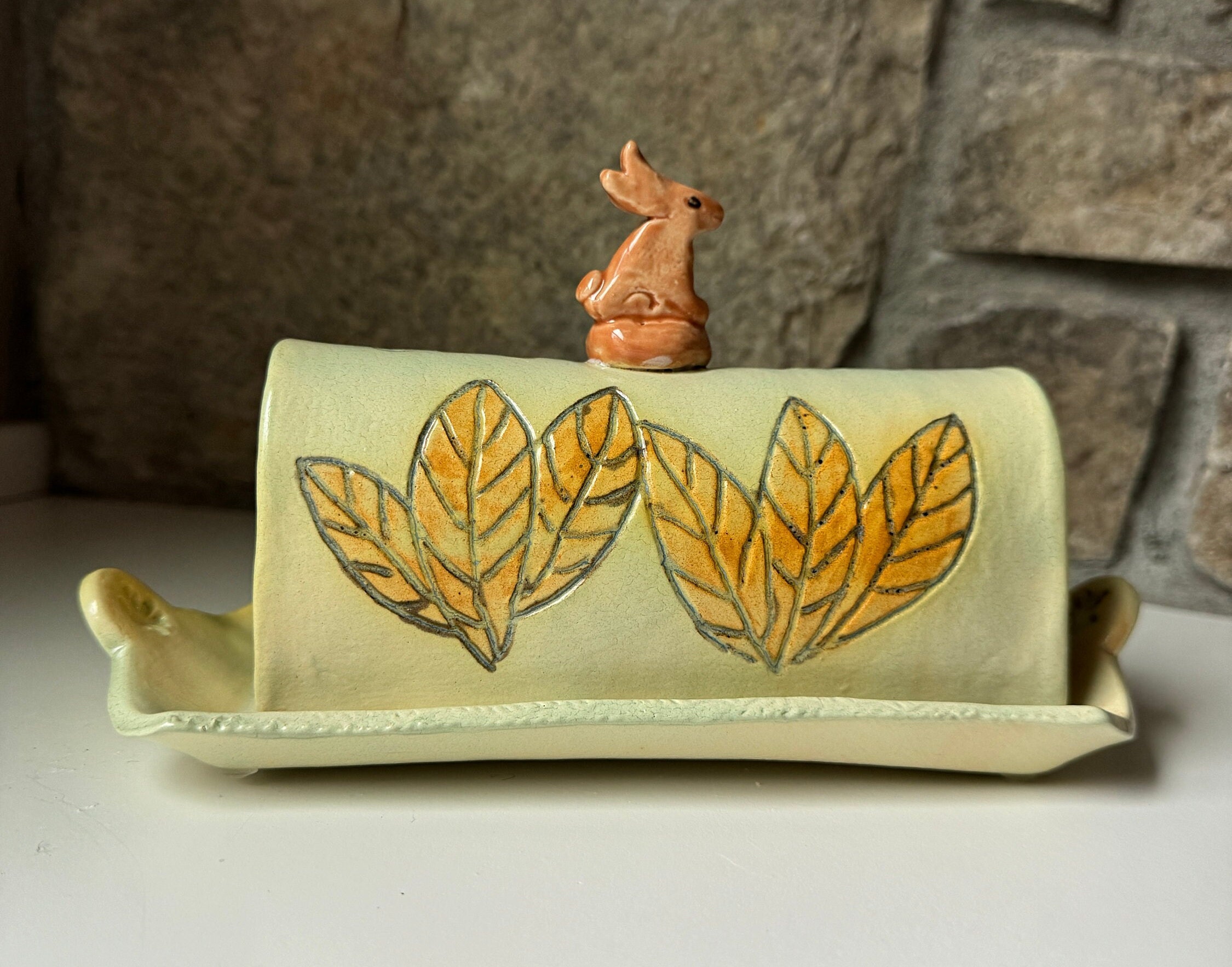 Butter Dish With Bunny Handle Slab Built Pottery Ceramic - Etsy