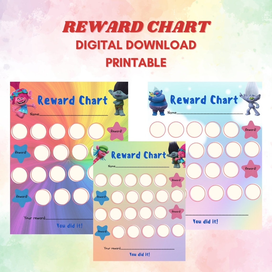 Trolls Reward Chart | Reward Chart for Kids and Toddlers | Sticker ...