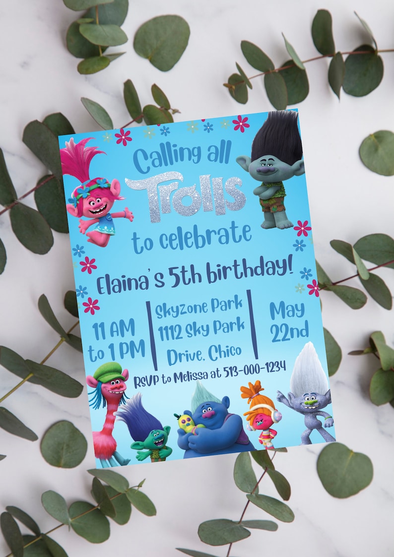 Trolls Birthday Invitation: Editable Kids Party Poster (digital ...