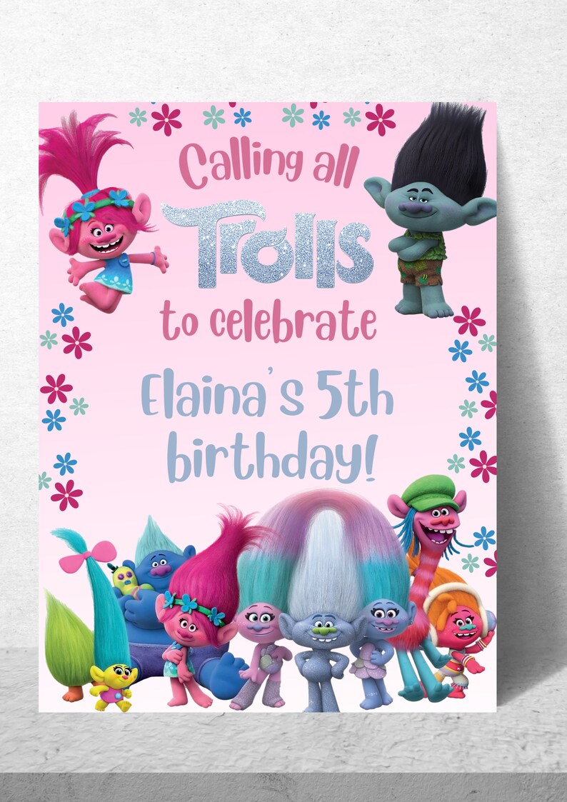 Trolls Birthday Invitation: Editable Kids Party Poster (digital ...
