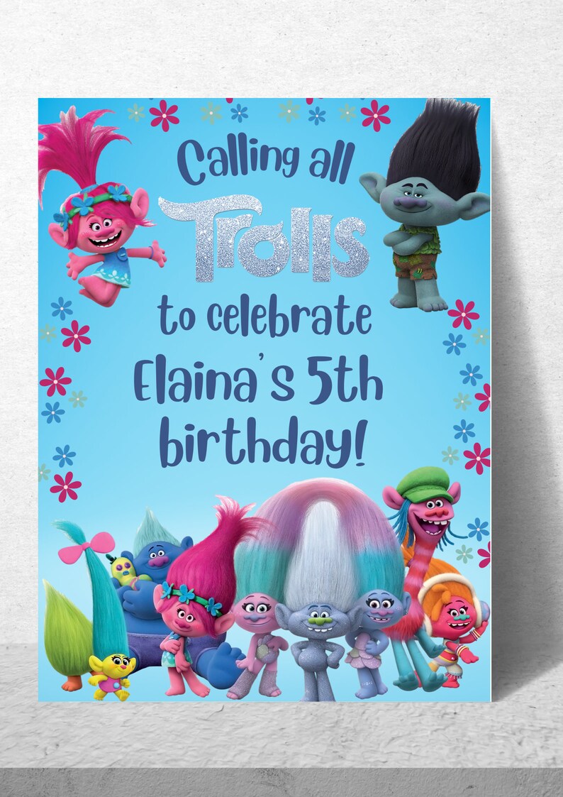 Trolls Birthday Invitation: Editable Kids Party Poster (digital ...