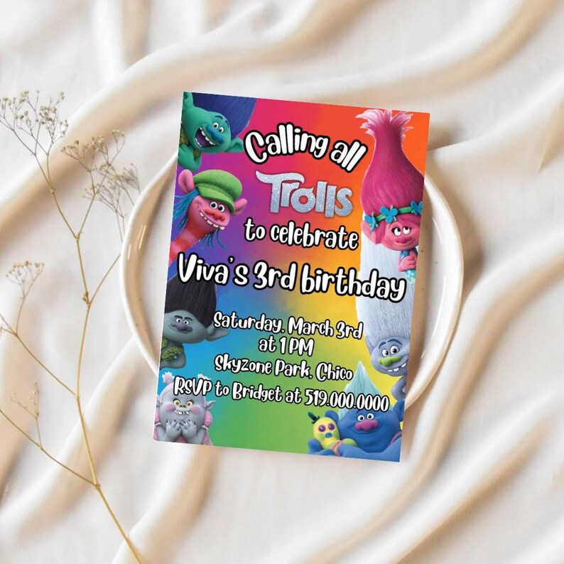 Trolls Invitation Birthday | Trolls-themed Kids' Birthday Invitation ...