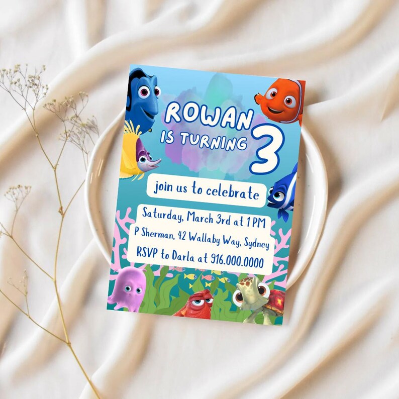 Finding Nemo Birthday Invitation: Editable 5x7 Template (digital ...