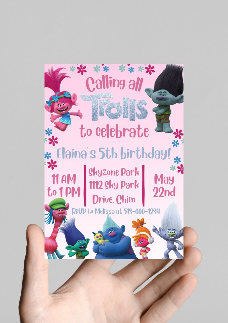 Trolls Birthday Invitation: Editable Kids Party Poster (digital ...