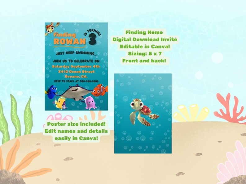 Finding Nemo Invitation | Kids or Toddler Birthday Invite | Digital ...
