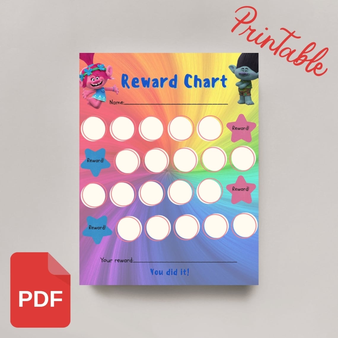 Trolls Reward Chart | Reward Chart for Kids and Toddlers | Sticker ...