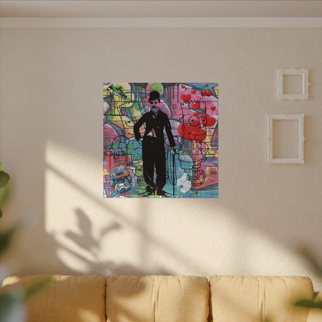 Graffiti Charlie Chaplin Silhouette Canvas | Matte Stretched Wall Art ...