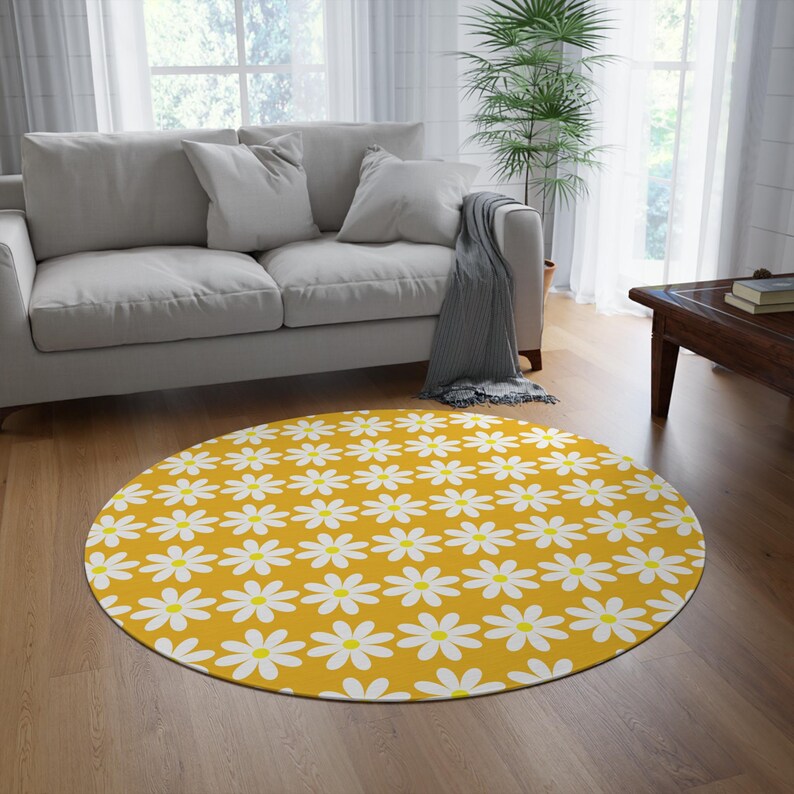 Floral Round Rug: Boho Flower Pattern Accent Rug (60"x60") - Etsy