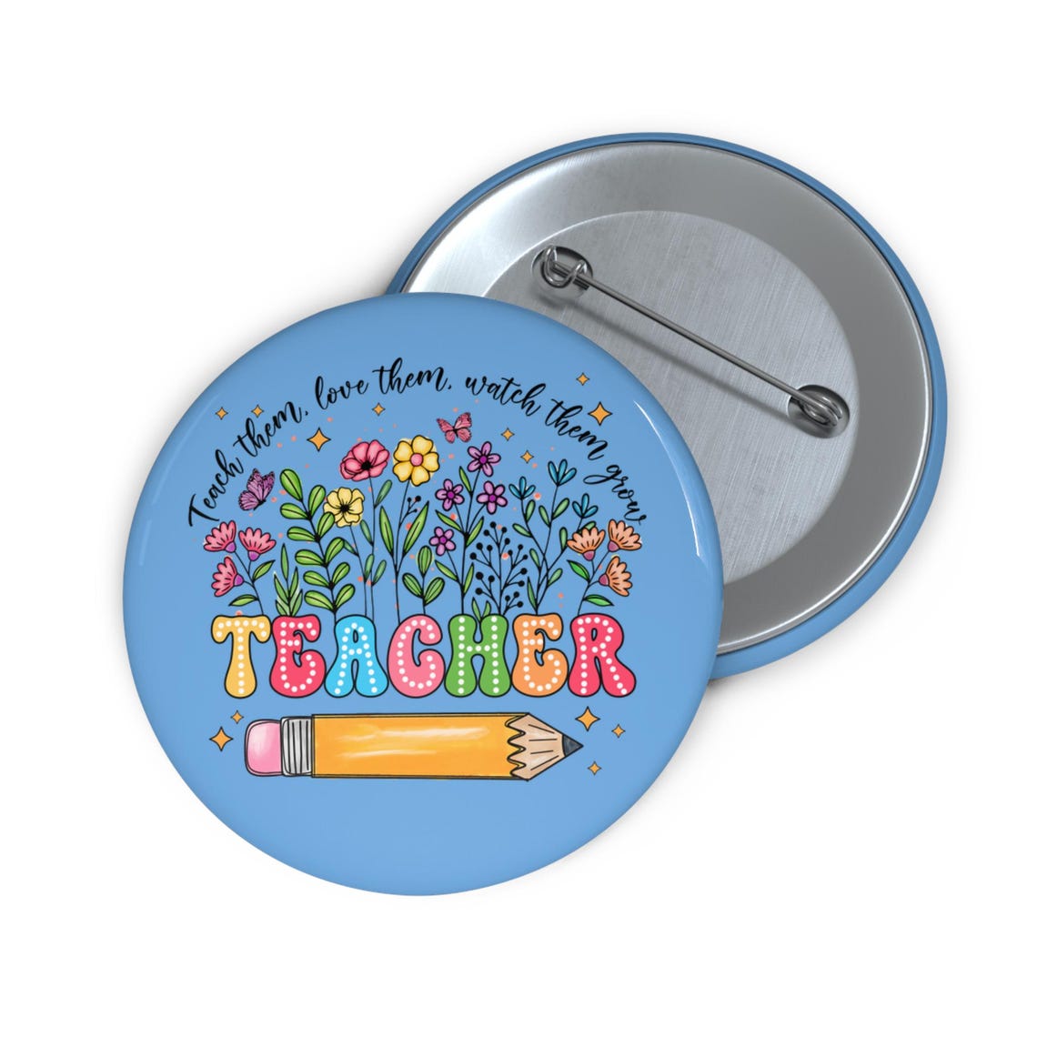 Floral Teacher Pin Button: Personalized Back to School Gift - Etsy