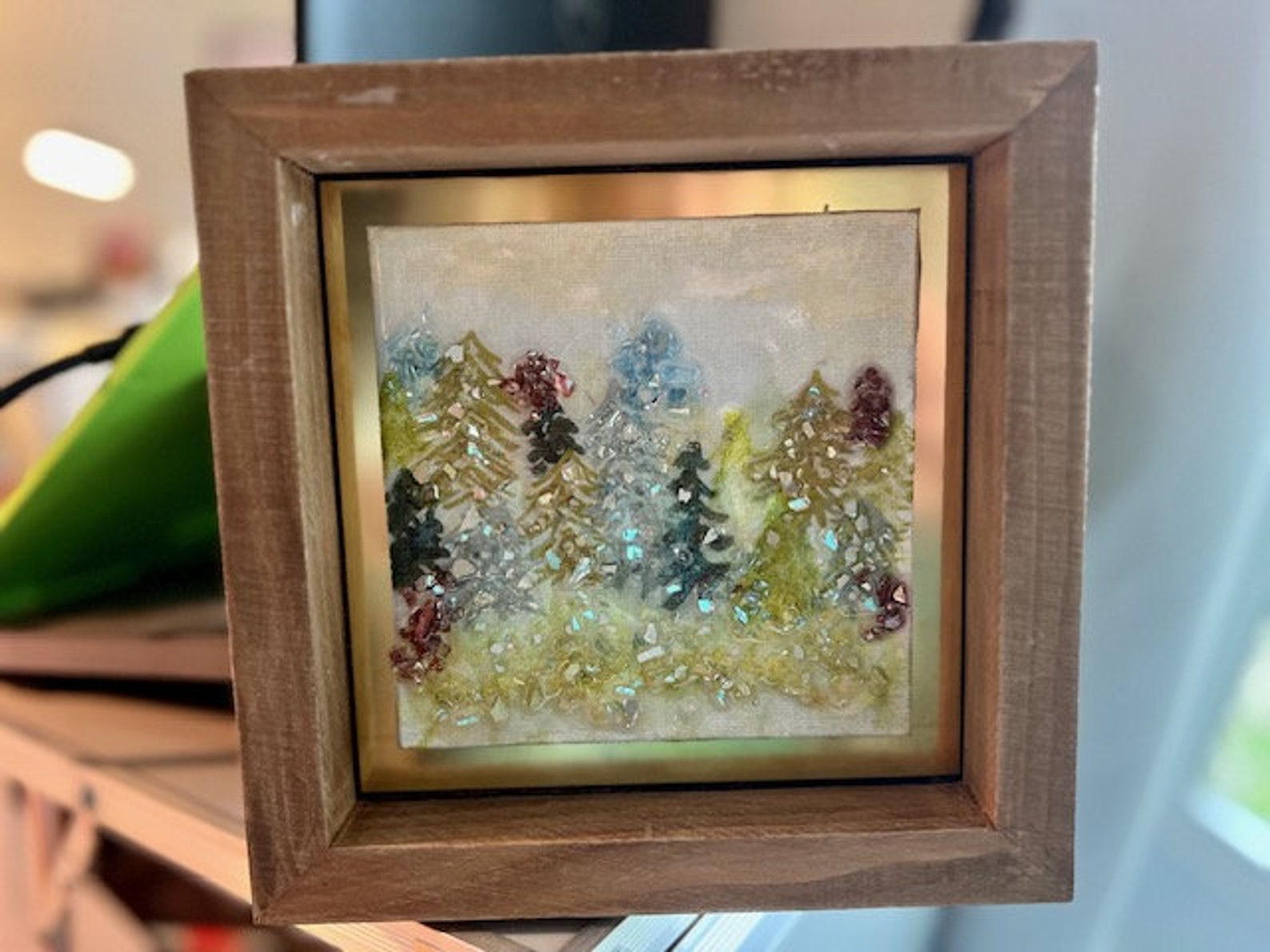 Hand Painted Forest Trees With Crushed Glass Glitter and Epoxy Resin - Etsy