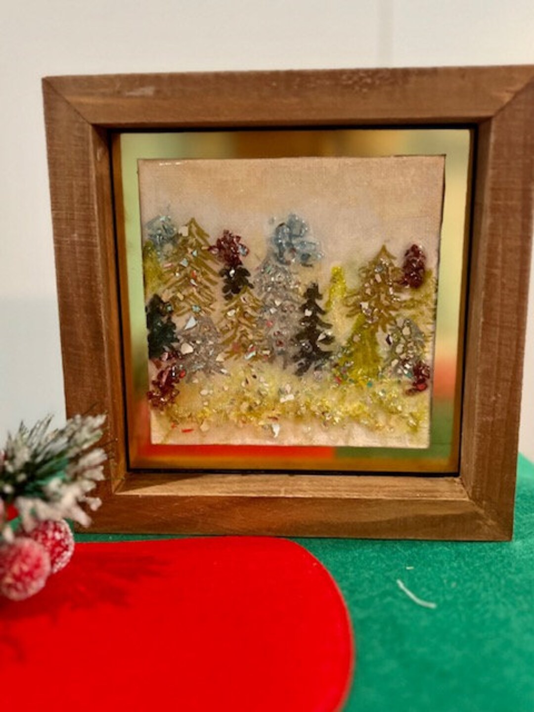 Hand Painted Forest Trees With Crushed Glass Glitter and Epoxy Resin - Etsy