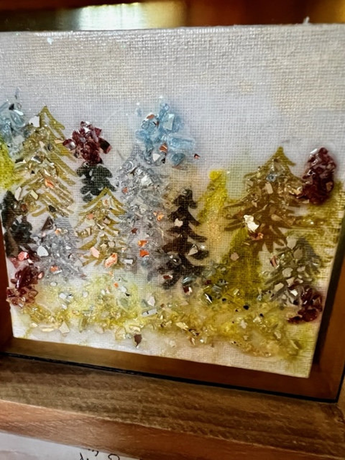 Hand Painted Forest Trees With Crushed Glass Glitter and Epoxy Resin - Etsy