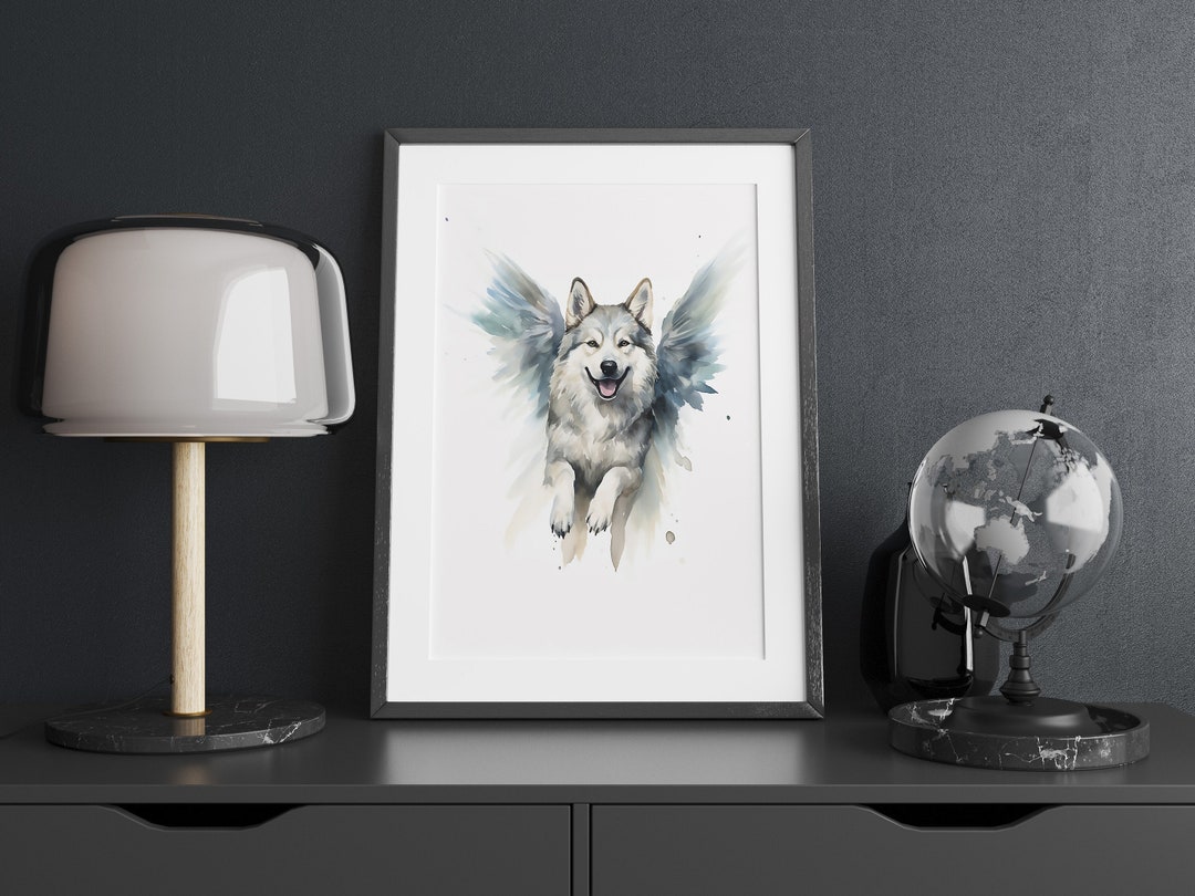 Winged Husky Dog Watercolor Painting Digital Art Print - Etsy