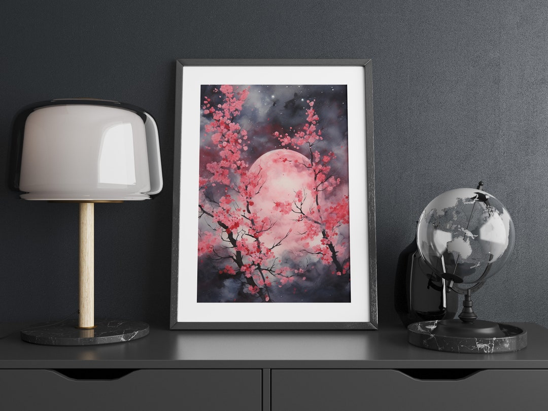 Pink Moon Cherry Blossoms Oil Painting Digital Art Print - Etsy