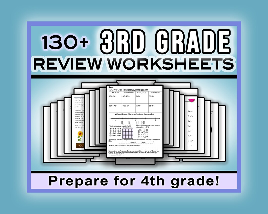 3rd Grade Worksheets Review Packet for Entering 4th Grade • Reading ...