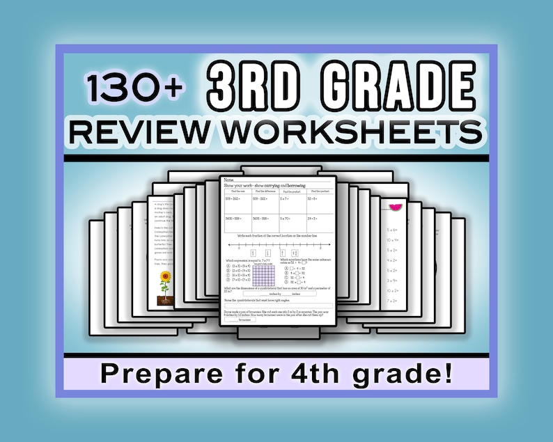 3rd Grade Worksheets Review Packet for Entering 4th Grade Reading, Math ...