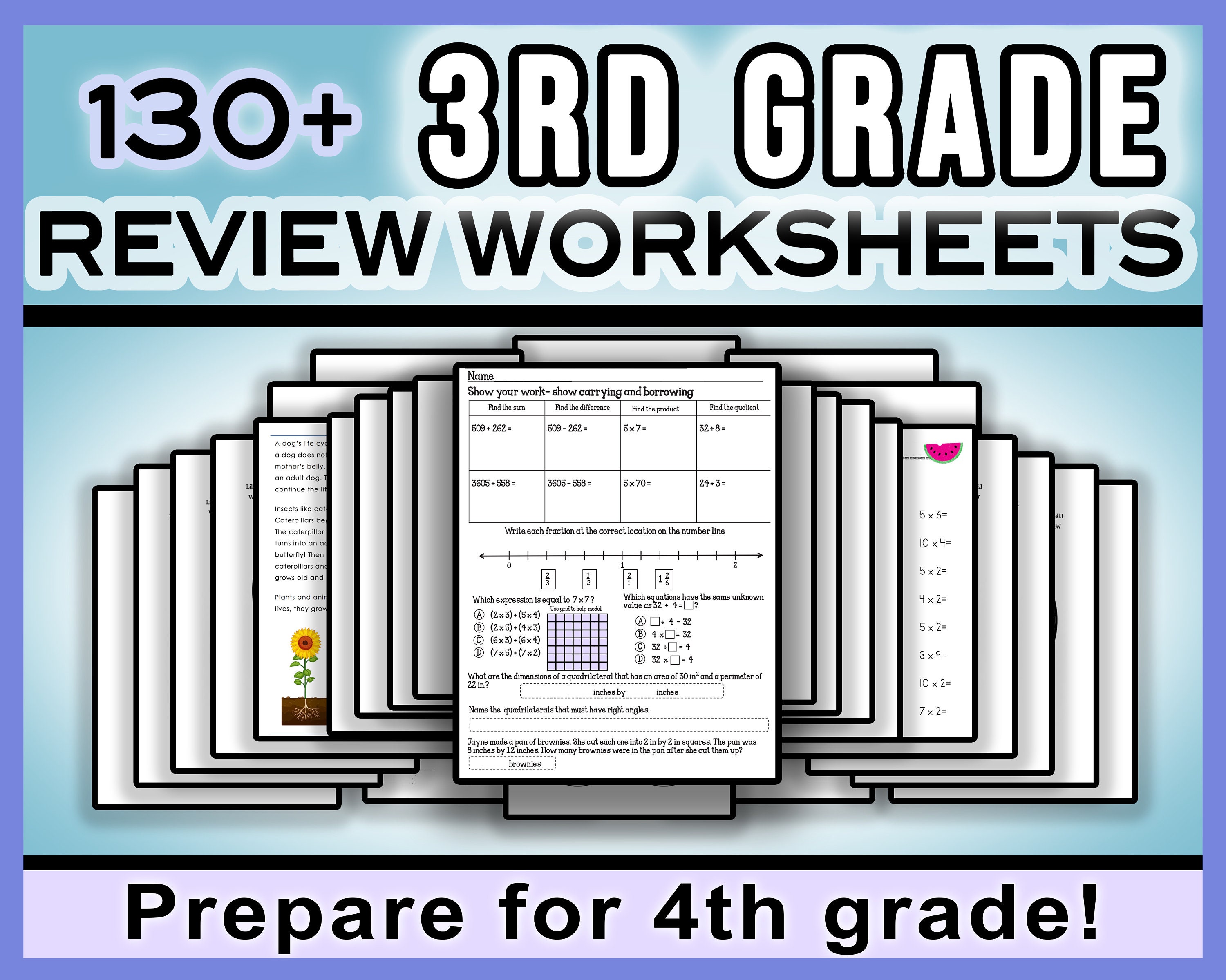 3rd Grade Worksheets Review Packet for Entering 4th Grade - Etsy