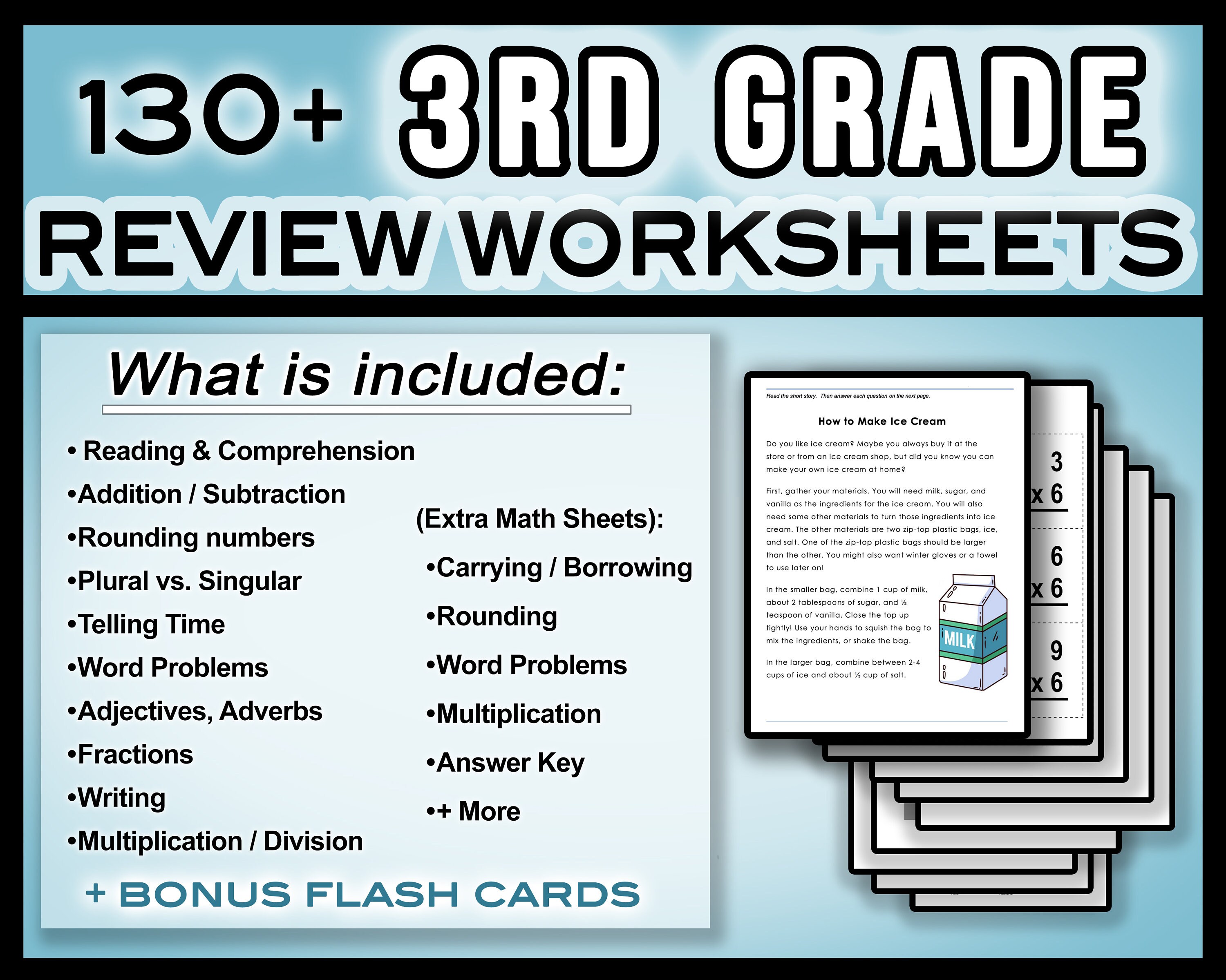 3rd Grade Worksheets Review Packet for Entering 4th Grade • Reading ...