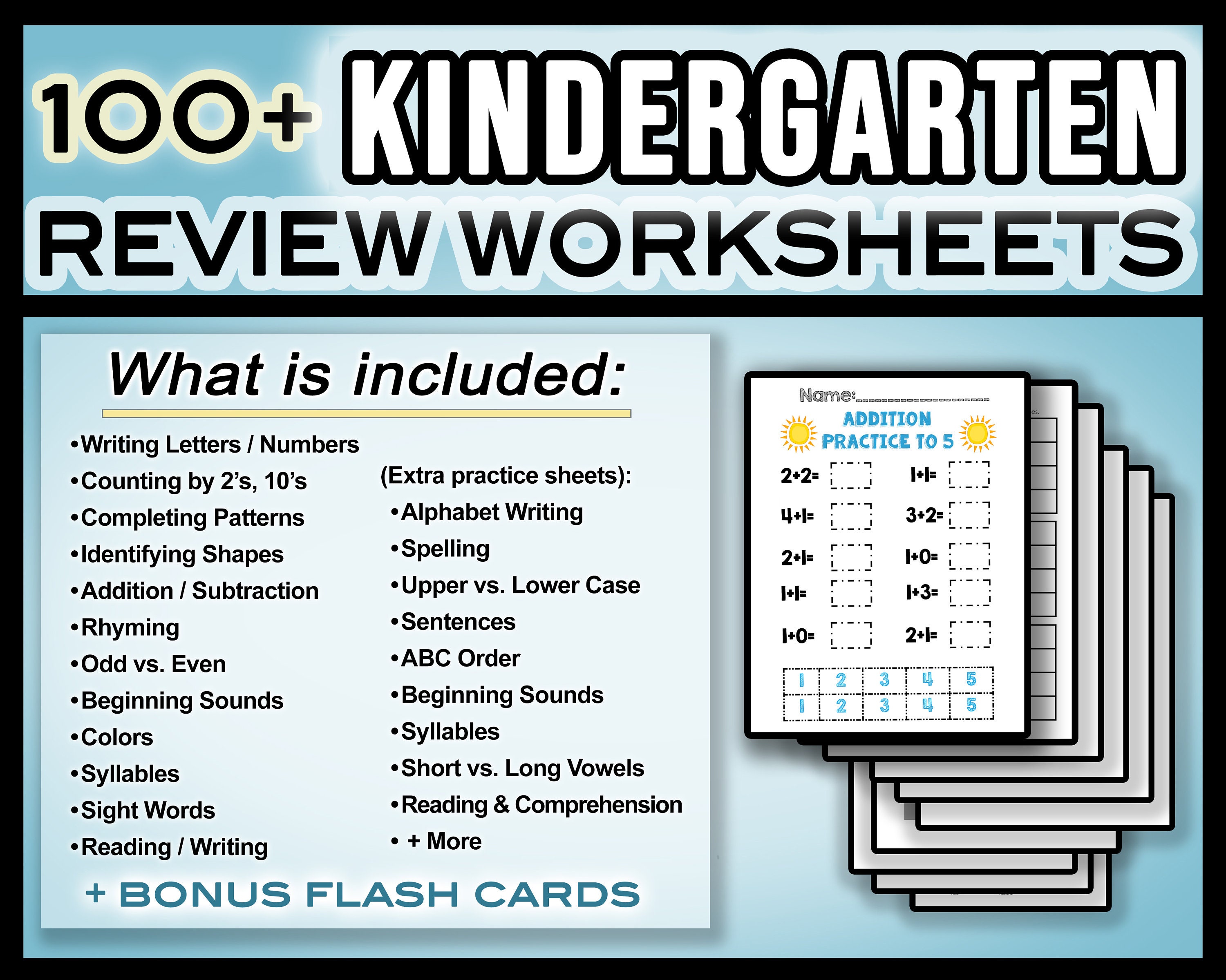 Kindergarten Worksheets Review Packet for Entering 1st Grade • Reading ...