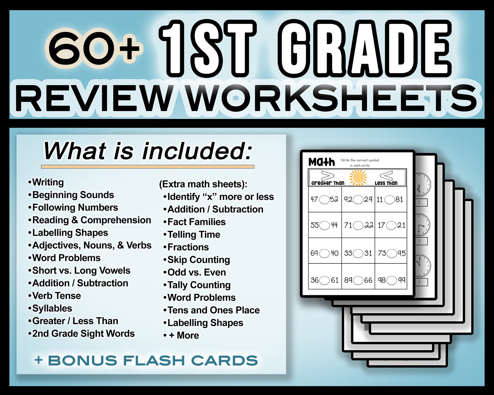 1st Grade Worksheets Review Packet for Entering 2nd Grade • Reading ...