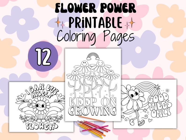 Flower Power Coloring Pages | 12 Printable Pages | Perfect for Adults ...