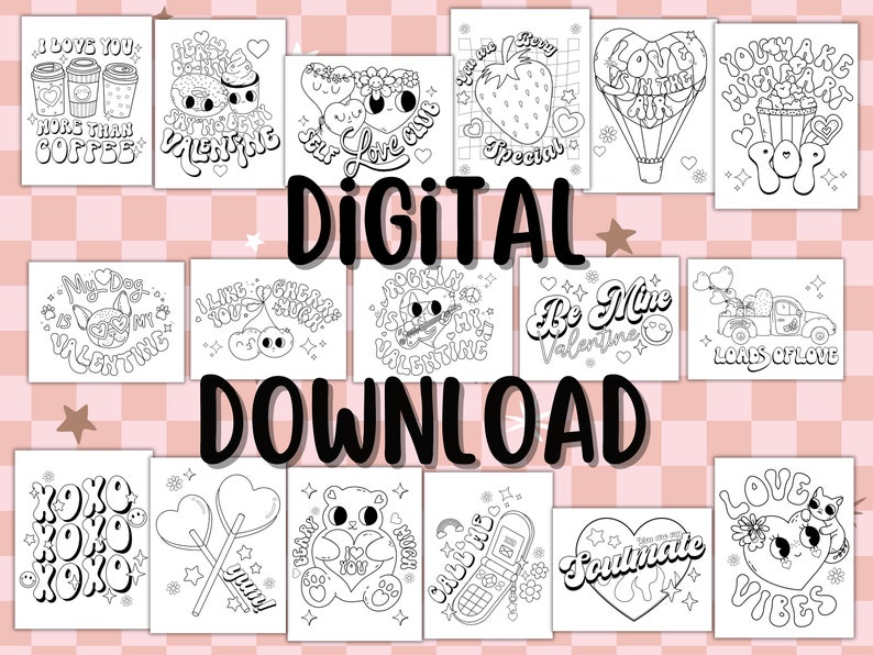 Retro Valentine's Day Coloring Pages | 22 Printable Pages | Perfect for ...