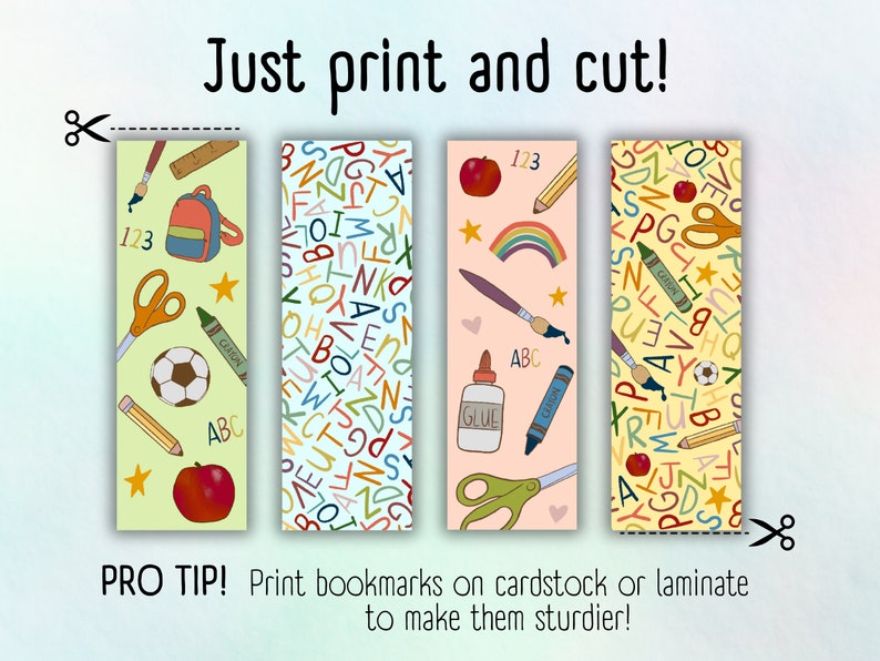 Back to School Printable Bookmarks | Digital Download | Set of 4 Cute ...