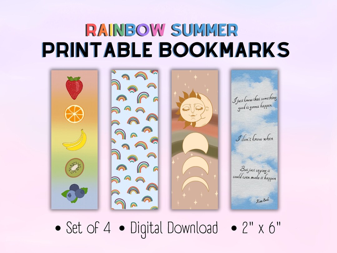 Rainbow Summer Printable Bookmarks | Digital Download | Set of 4 Cute ...