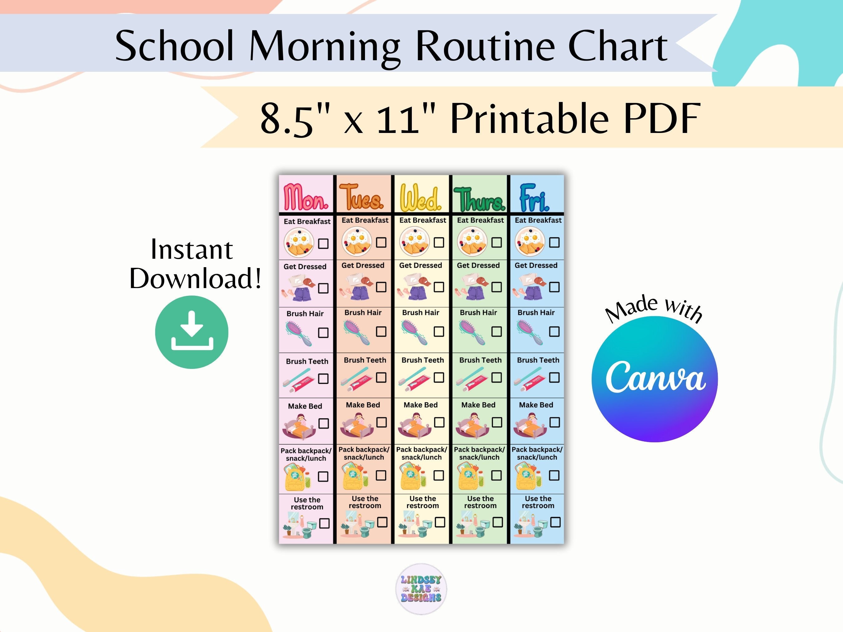 School Morning Routine Chart for Kids, Morning Checklist, Instant ...