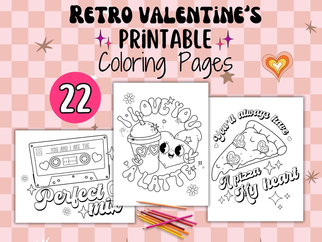 Retro Valentine's Day Coloring Pages | 22 Printable Pages | Perfect for ...